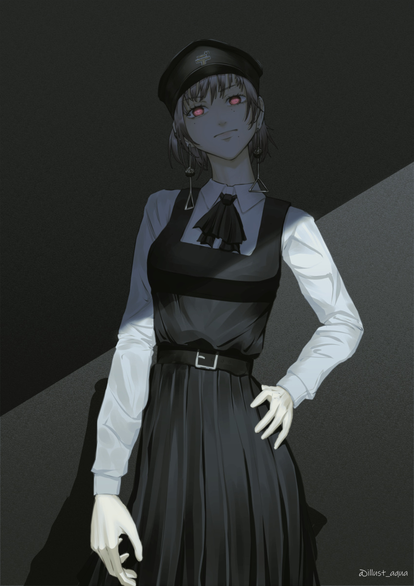 Safebooru - 1girl black dress black hat black ribbon chainsaw man closed mouth collared shirt ...