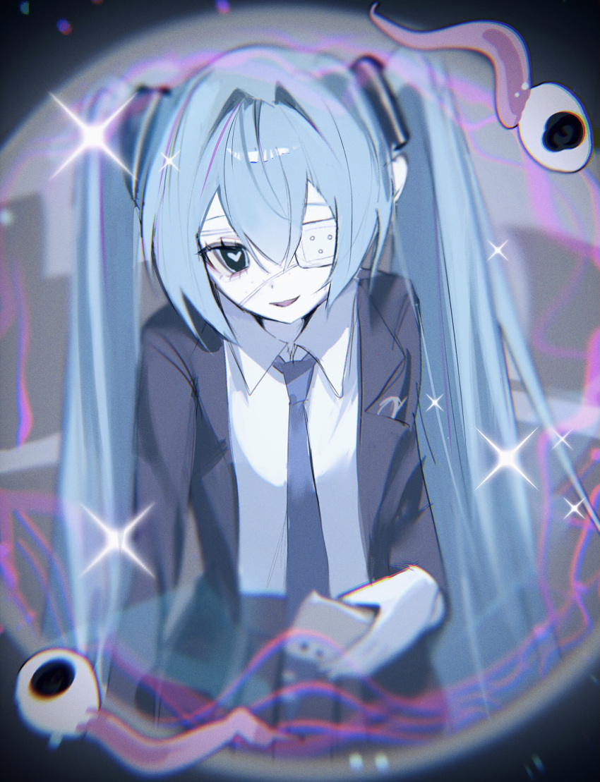 Safebooru - 1girl black jacket black skirt blue eyes blue hair blue necktie cellphone collared ...