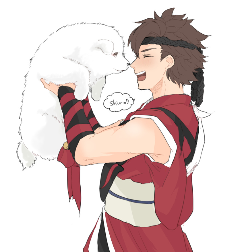 Safebooru - 1boy 1other animal brown hair closed eyes dog fire emblem ...