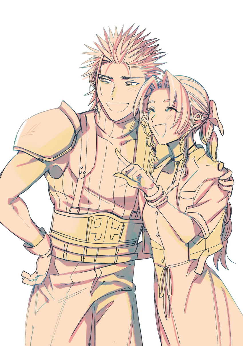 Safebooru - 1boy 1girl aerith gainsborough armor bangle belt bracelet closed eyes couple cowboy ...