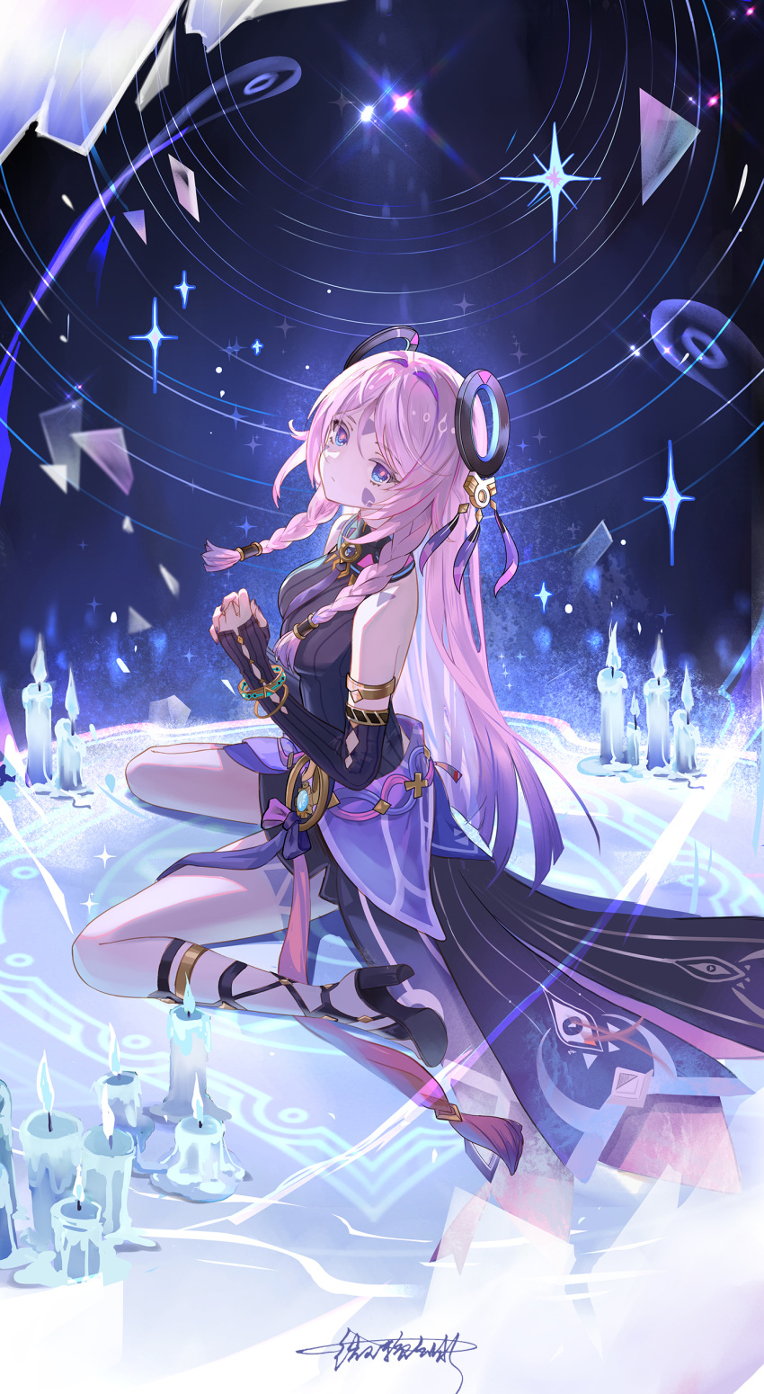 Safebooru - 1girl absurdres bare shoulders black footwear black gloves black leotard blue eyes ...