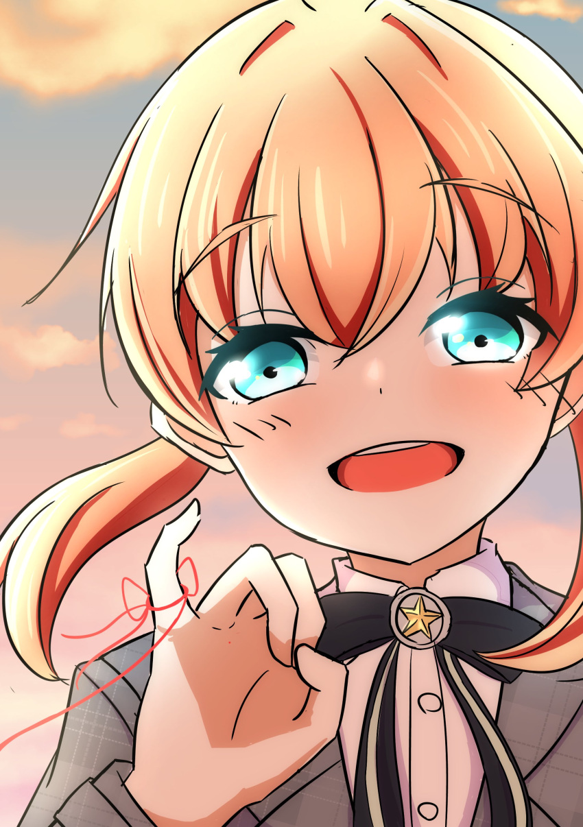 Safebooru - 1girl :d absurdres aqua eyes black ribbon blazer blush ...