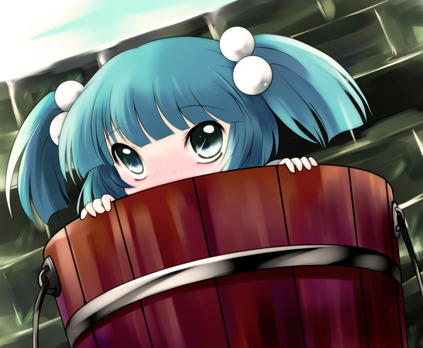 Safebooru - aqua eyes blue eyes bucket girl in bucket green eyes green ...