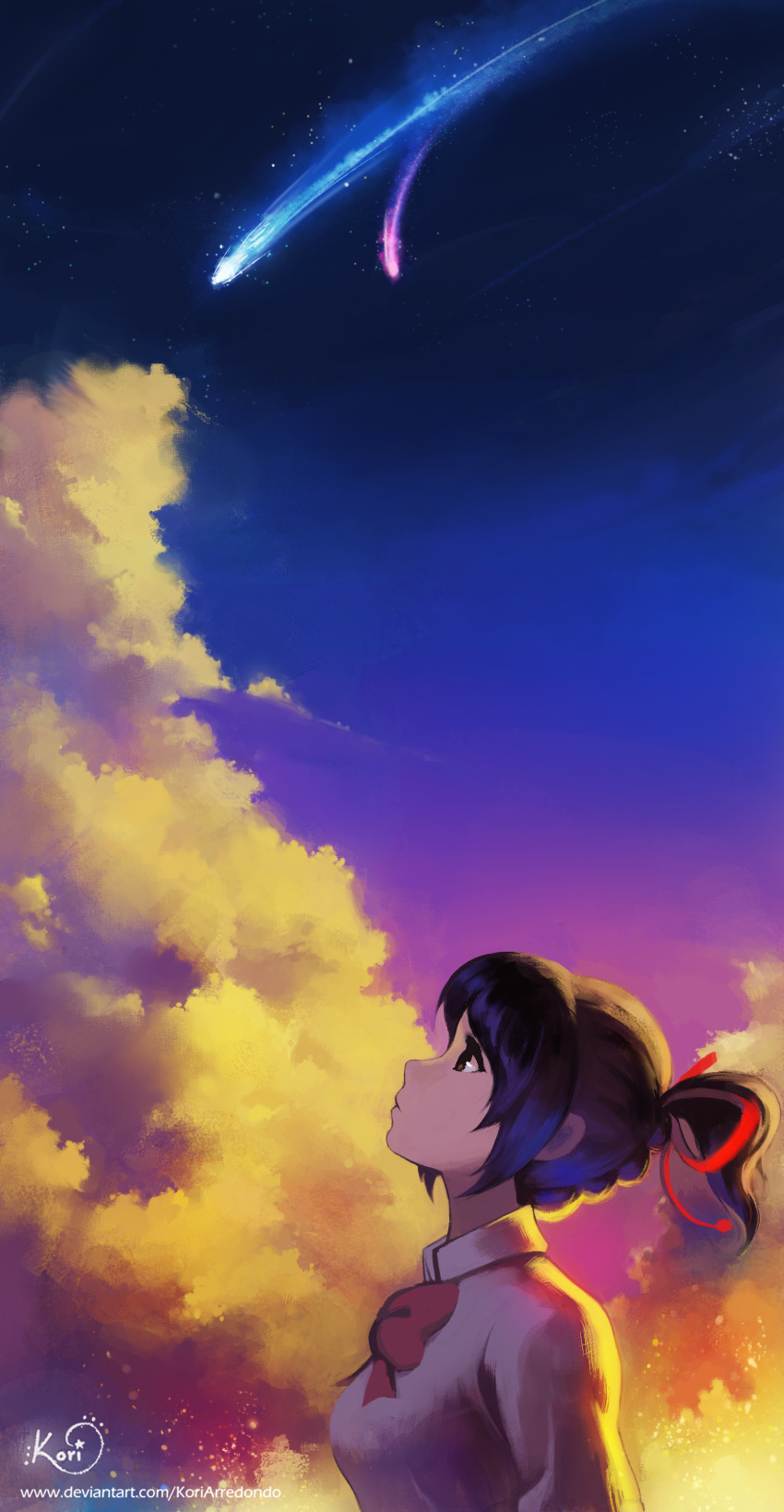 Safebooru - 1girl absurdres black hair bow collared shirt comet ...