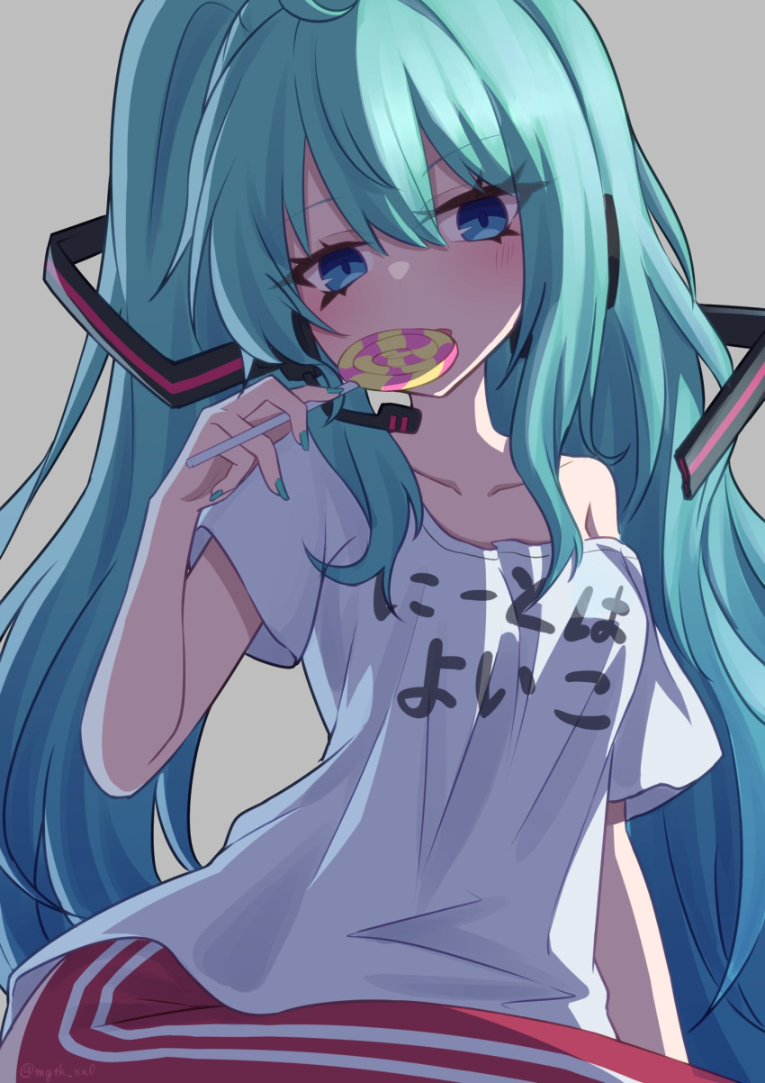 Safebooru - 1girl alternate costume aqua eyes aqua hair aqua nails candy clothes writing food ...