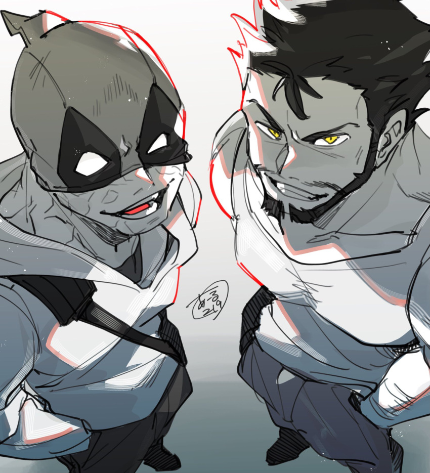 Safebooru - 2boys arm hair beard commentary request deadpool deadpool ...
