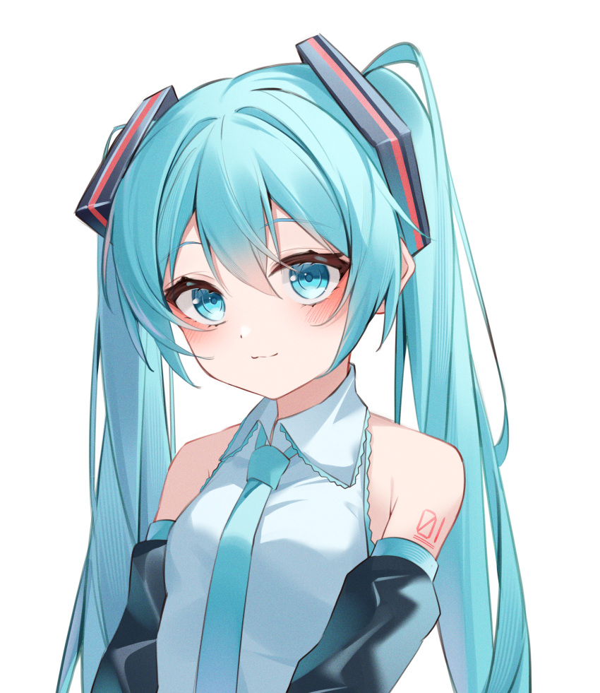 Safebooru - 1girl absurdres aqua eyes aqua hair aqua necktie bare shoulders blush closed mouth ...