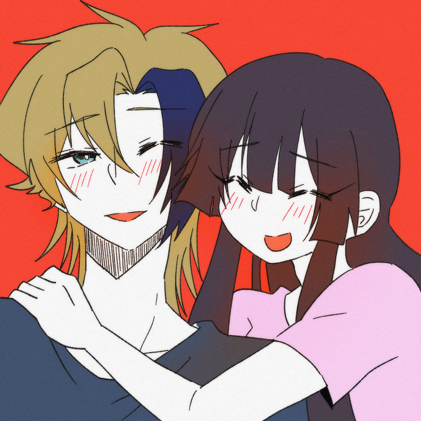 Safebooru - 1boy 1girl absurdres ash phoenix black hair blue eyes blue hair blue shirt blush ...