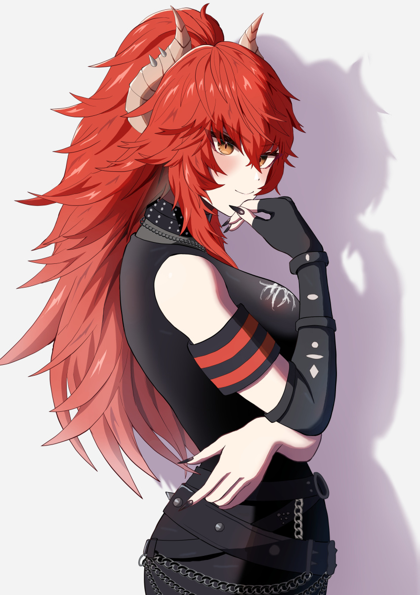 Safebooru - 1girl absurdres belt black belt black choker black gloves black nails black shirt ...