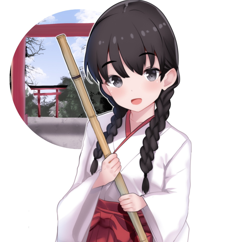 Safebooru - 1girl absurdres bamboo black hair braid commentary request grey eyes hair over ...