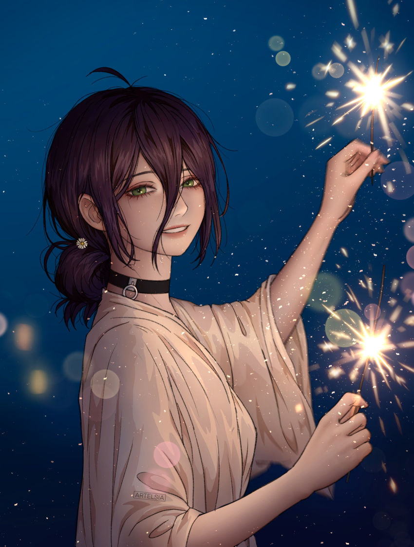 Safebooru - 1girl absurdres artelsia black choker black hair chainsaw man choker fireworks ...