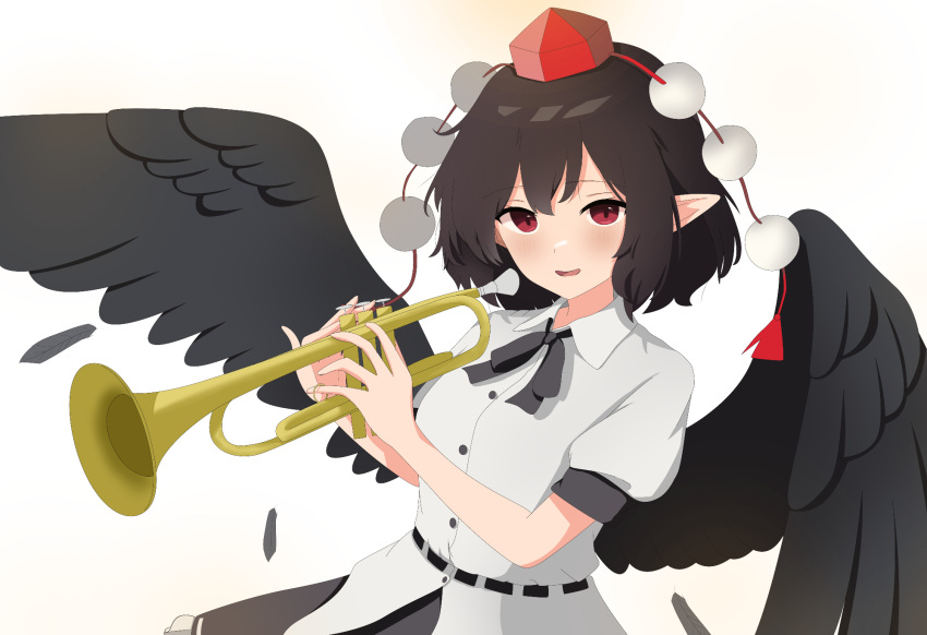 Safebooru - 1girl belt bird wings black belt black feathers black hair ...