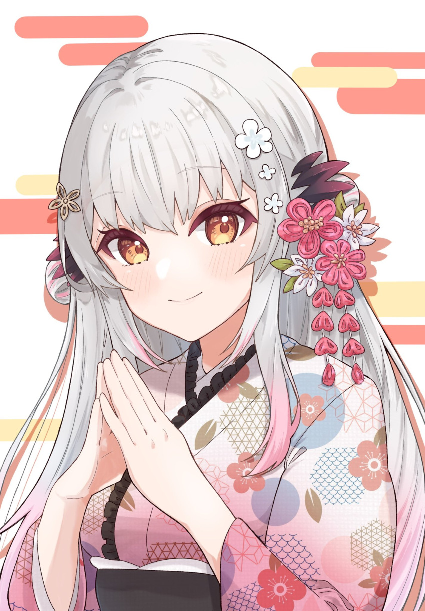 Safebooru - 1girl asa no ha (pattern) black sash blush breasts closed ...