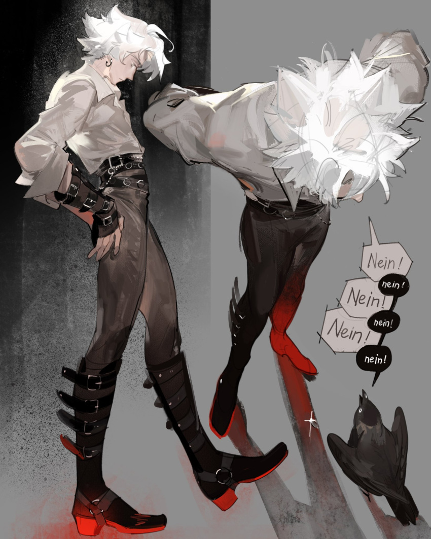 Safebooru - 1boy belt bird black belt black footwear black pants boots classicaloid closed mouth ...