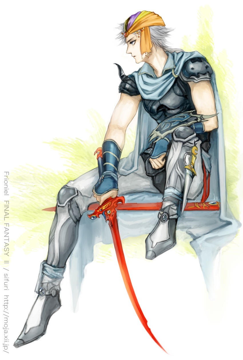 Safebooru - 1boy arm shield armor bandana black armor blue cape ...
