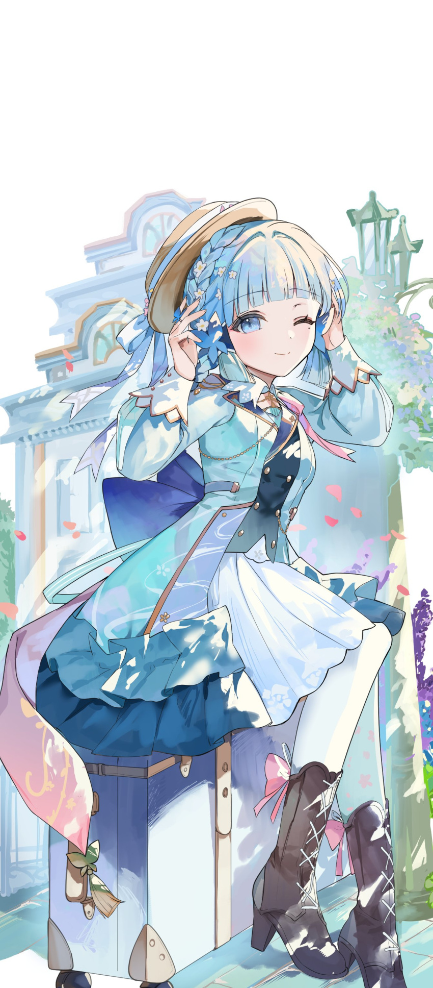 Safebooru - 1girl absurdres blue dress blue eyes blue hair blunt bangs boots braid brown ...