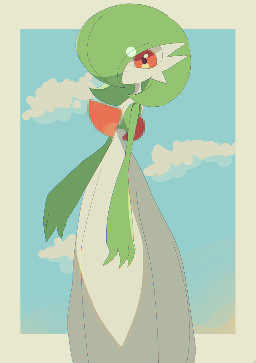 Safebooru - 1girl blue sky bob cut border censored closed mouth clouds ...