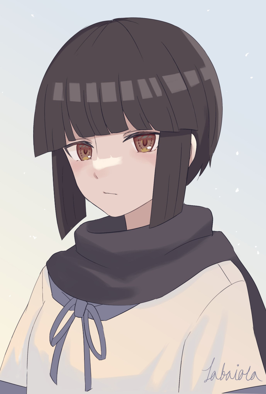 Safebooru - 1girl :/ alternate hairstyle androgynous black scarf blue background blue ...