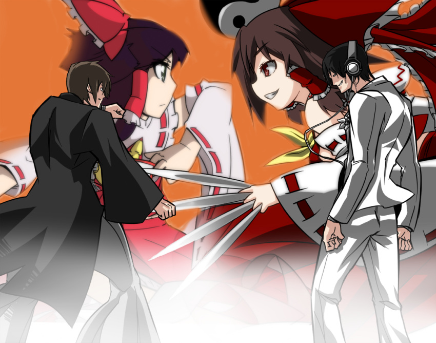 Safebooru - ascot battle bow brown hair detached sleeves dual persona ...