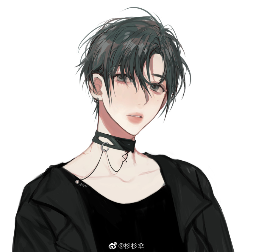 Safebooru - 1boy bite mark bite mark on neck black choker black hair black jacket black shirt ...
