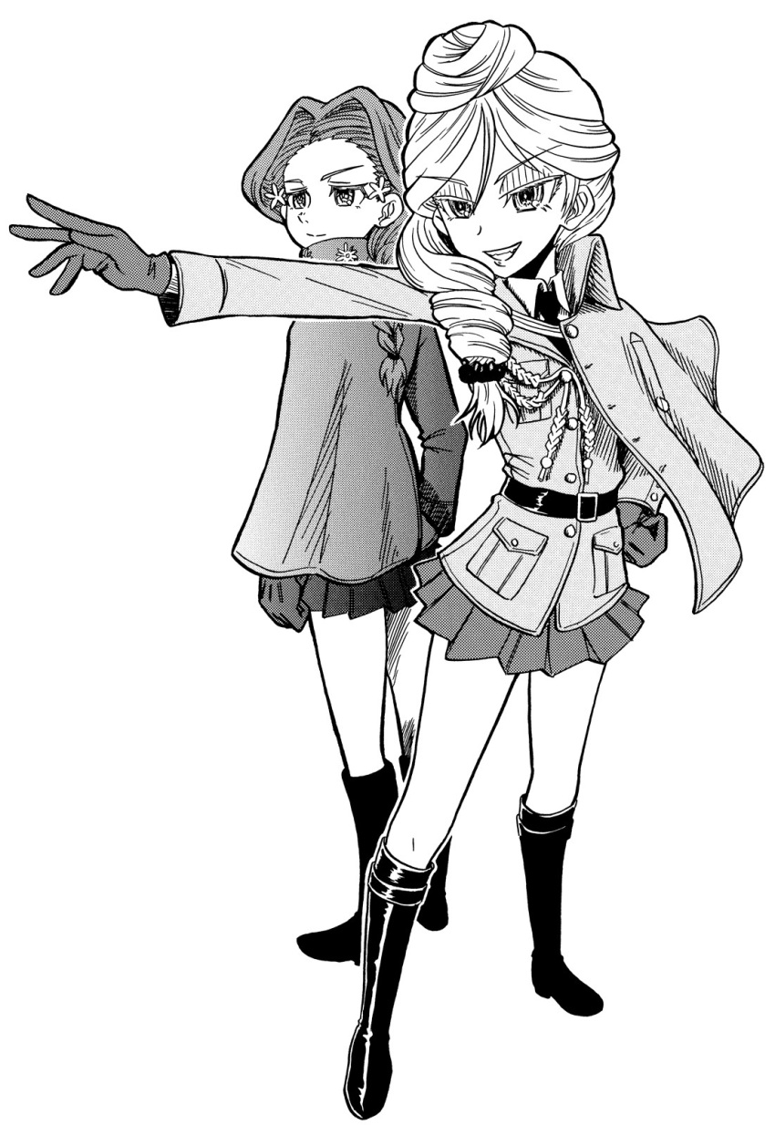 Safebooru - 2girls black footwear bonple military uniform boots braid ...