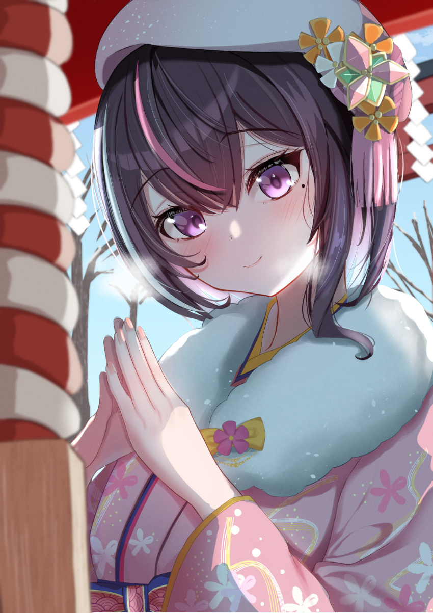 Safebooru - 1girl absurdres azki (hololive) bare tree blush breath ...