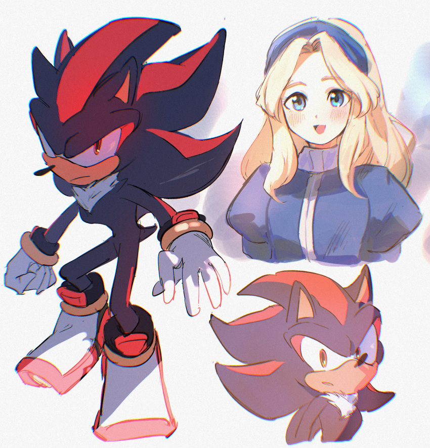 Safebooru - 1boy 1girl :d absurdres black fur blonde hair blue dress blue eyes blue hairband ...