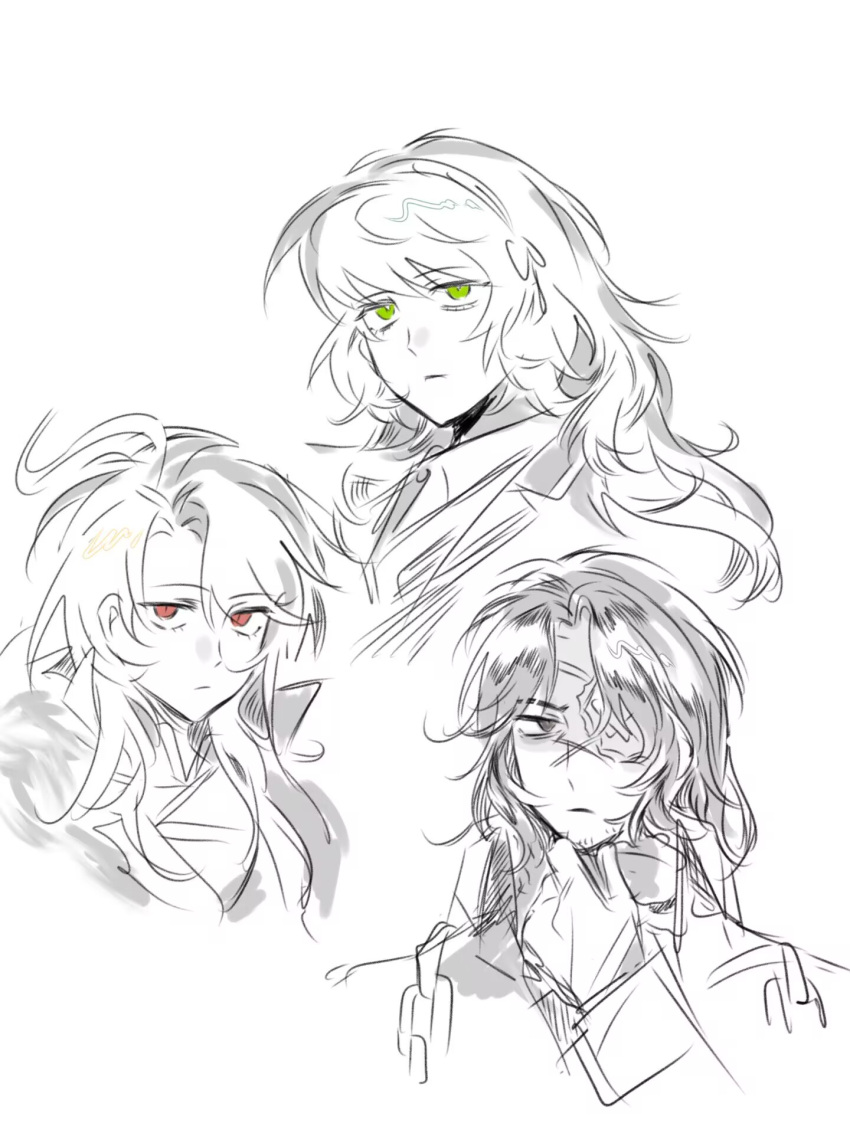 Safebooru - 1boy 2girls ahoge ascot chain closed eyes coat collared ...