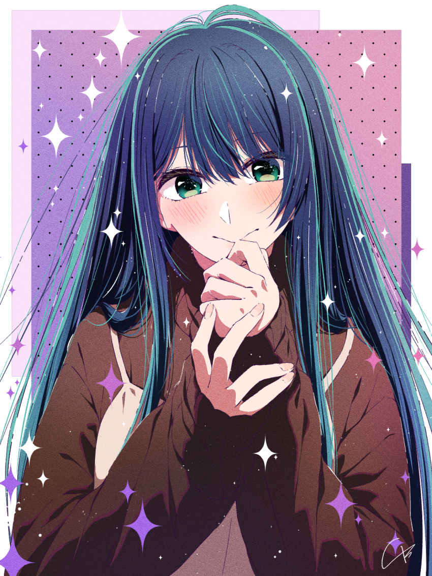 Safebooru - 1girl 4b-enpitsu black choker blue eyes blue hair blush border choker closed mouth ...