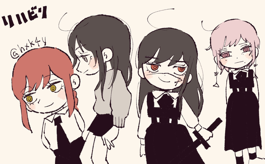 Safebooru - 4girls :| black dress black necktie black pants black shorts chainsaw man closed ...