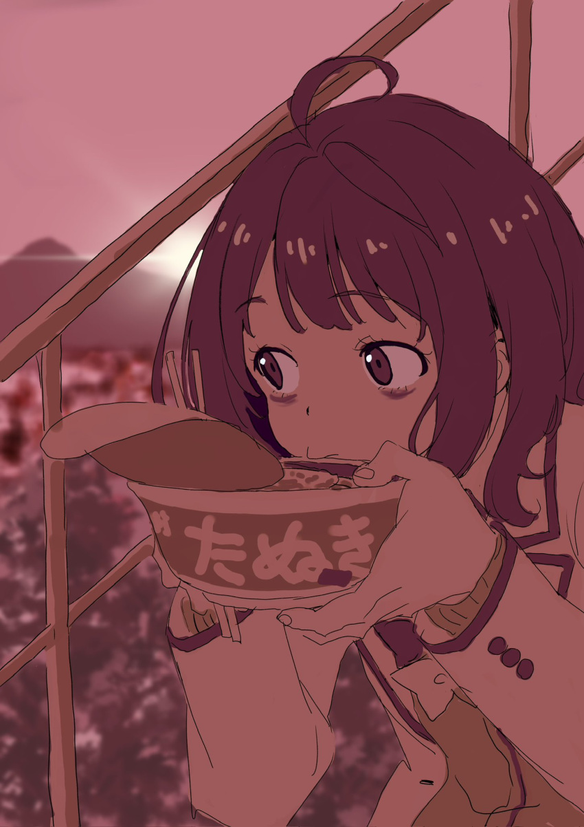 Safebooru - 1girl ahoge bags under eyes blurry brown hair highres ...