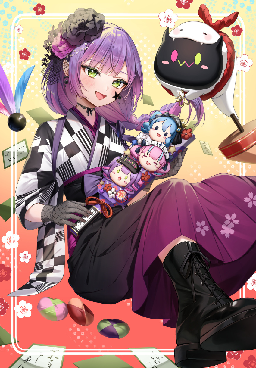 Safebooru - 1girl :d absurdres bibi (tokoyami towa) black choker black footwear black skirt ...