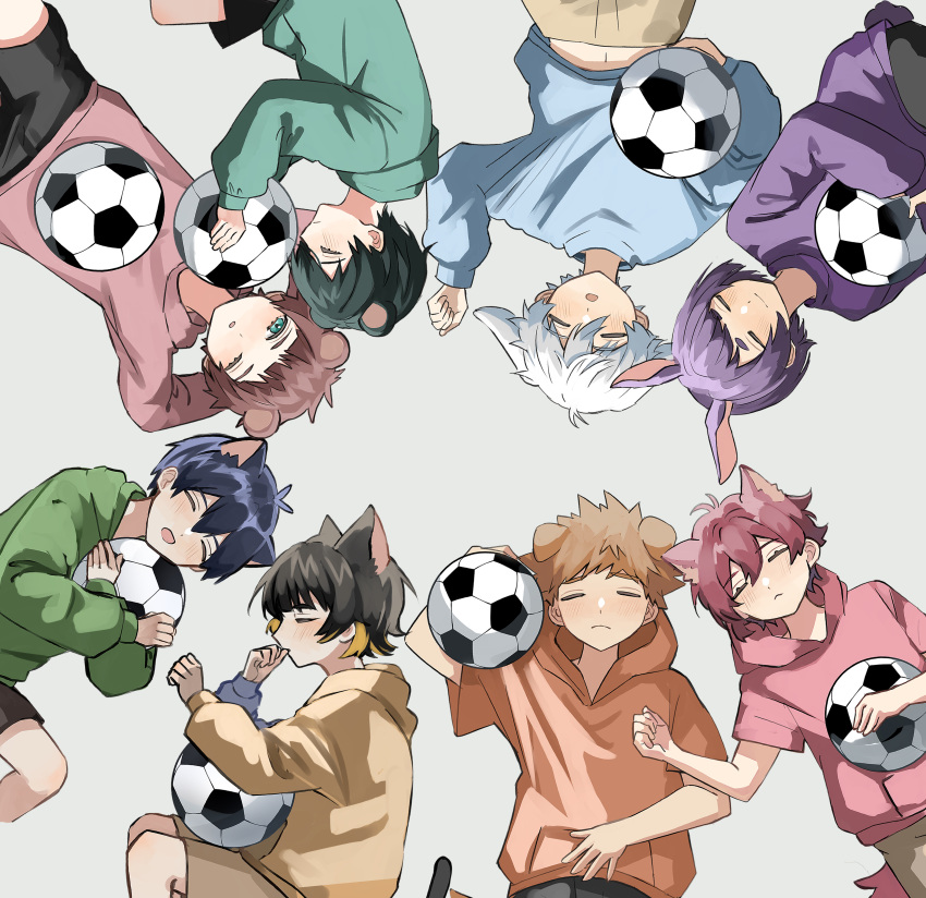 Safebooru - 6+boys absurdres animal ears antenna hair aqua sweater bachira meguru ball bear ears ...