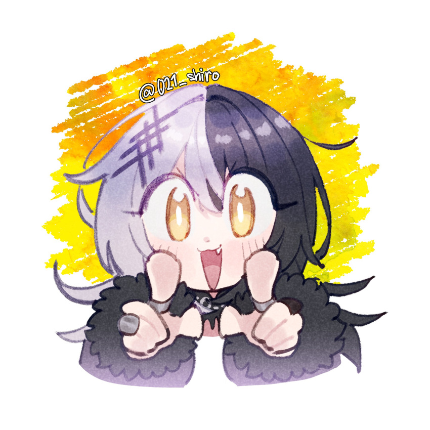 Safebooru - 021 shiro 1girl black hair coat fang fur-trimmed coat fur ...