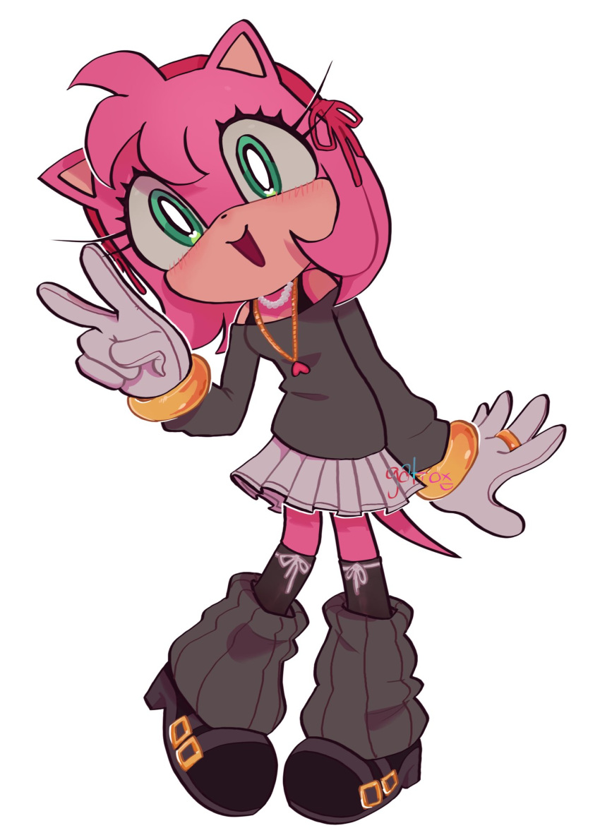 Safebooru - 1girl :d alternate costume amy rose animal ears animal nose bare shoulders black ...