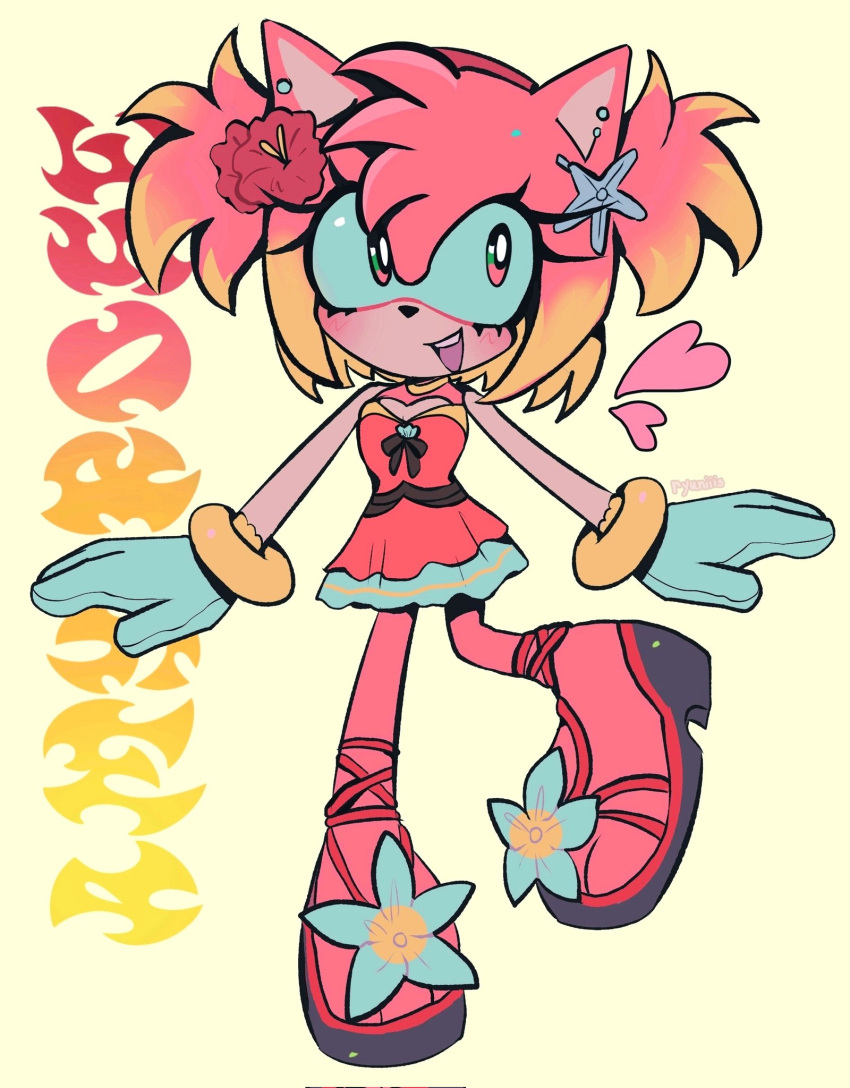 Safebooru - 1girl :d alternate costume amy rose animal ears animal nose blonde hair bracelet ...