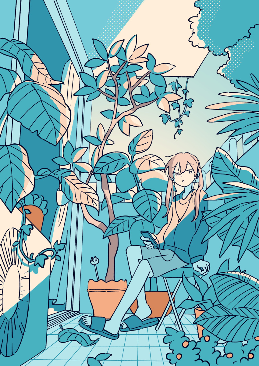 Safebooru 1girl O Absurdres Air Conditioner Bush Cellphone 7756