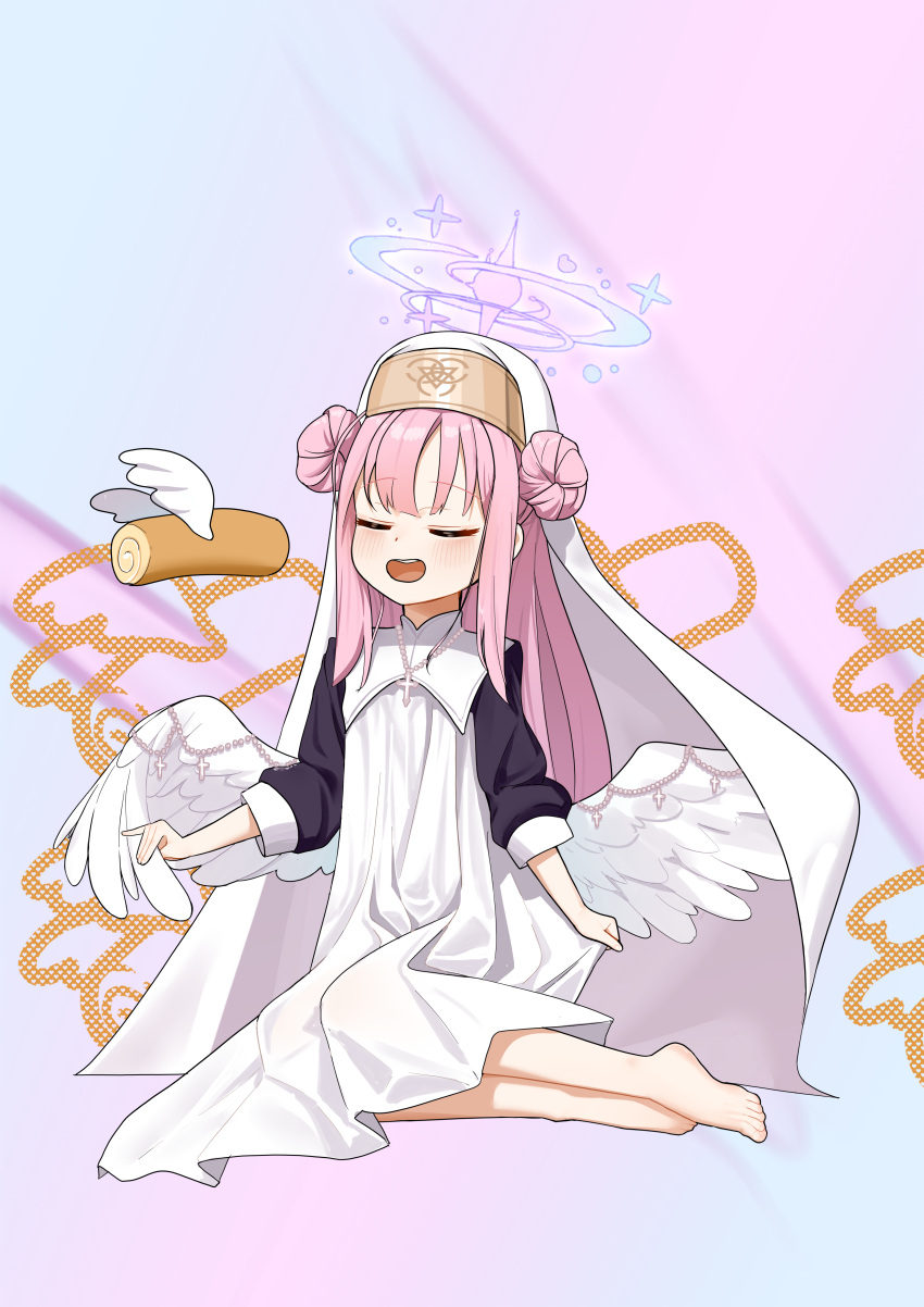 Safebooru - 1girl :d absurdres aged down alternate costume alternate hairstyle angel wings ...