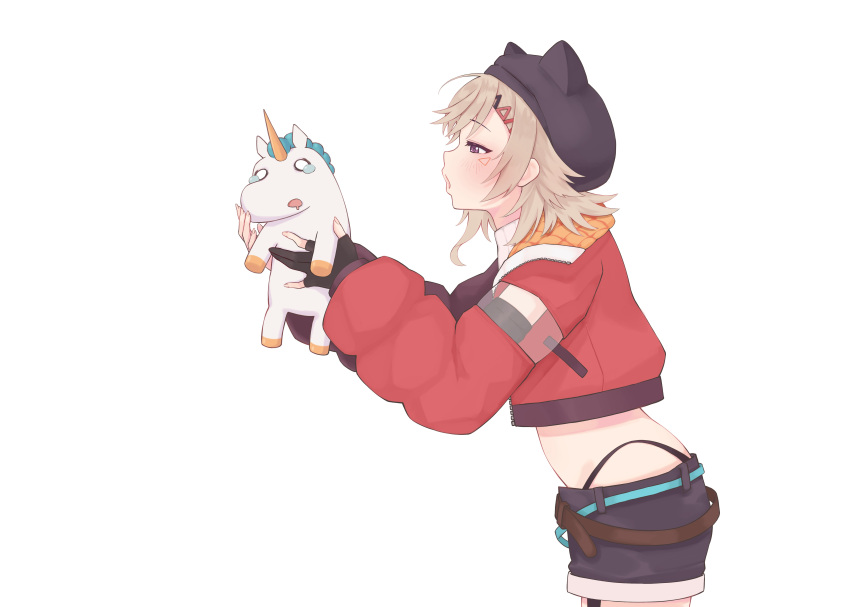 Safebooru - 1girl absurdres animal hat belt beret black gloves black hat black shorts brown belt ...