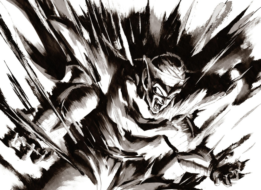 Safebooru - 1boy dragon ball fighting stance greyscale incoming attack ...