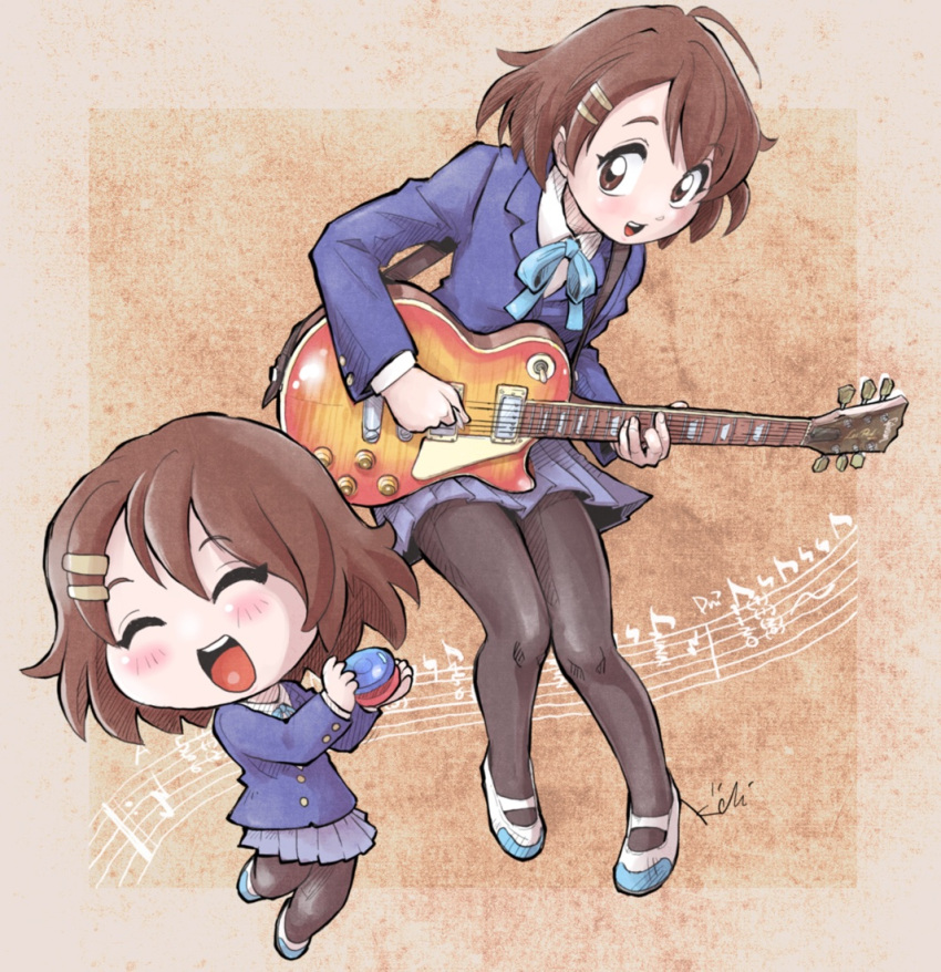 Safebooru - 1girl ^ ^ ahoge black pantyhose blazer blue jacket blue skirt brown hair chibi ...