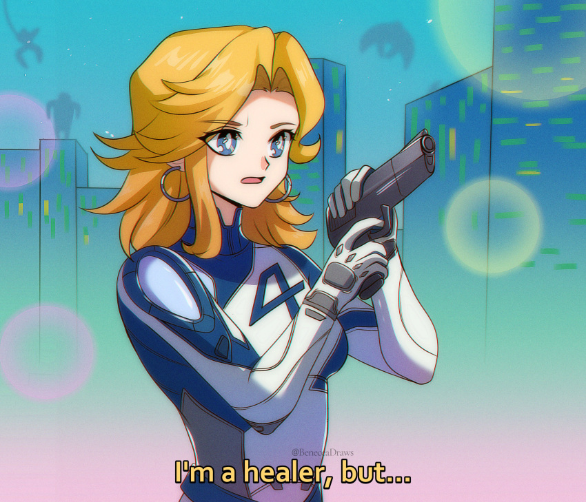 Safebooru - 1990s (style) 1girl absurdres animification beneceadraws blonde hair blue bodysuit ...