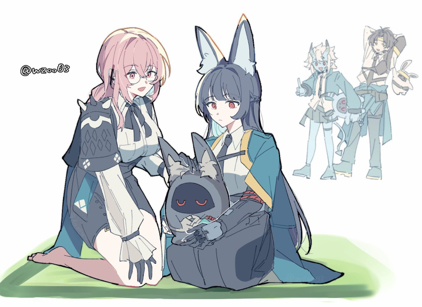 Safebooru - 1boy 3girls animal ear fluff animal ears armor asaba harumasa asaba harumasa bangboo ...