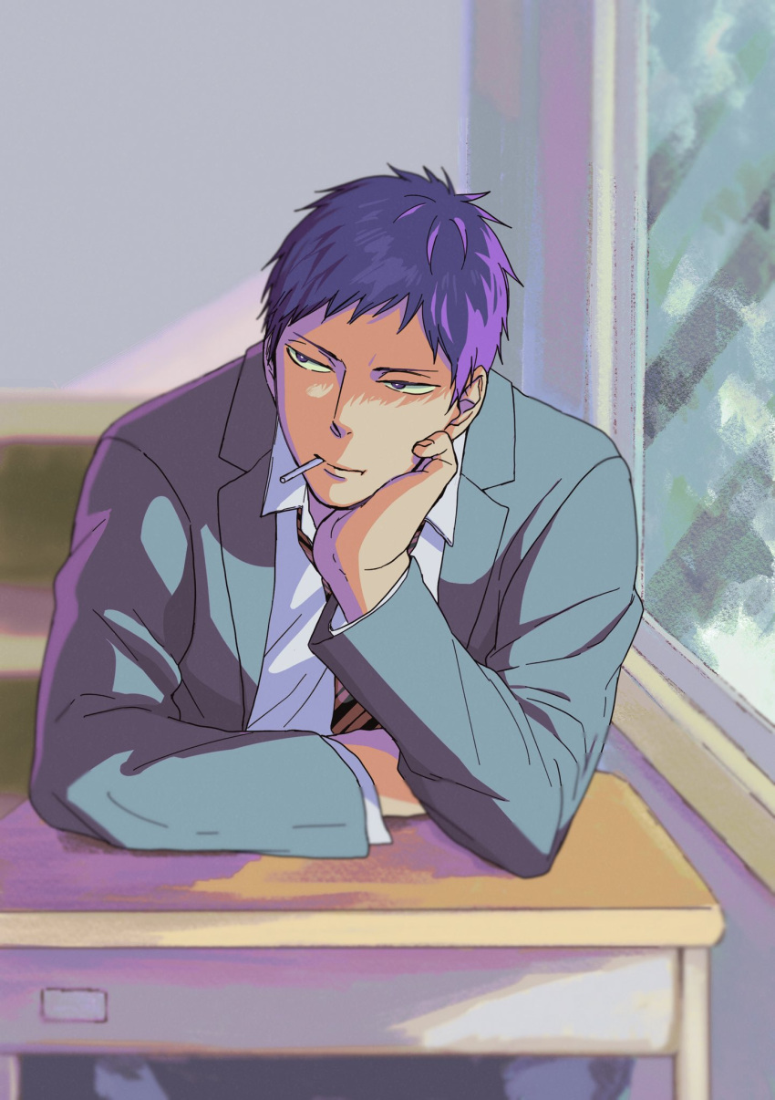 Safebooru 1boy Aomine Daiki Arm Up Blue Eyes Blue Hair Closed Mouth 1297