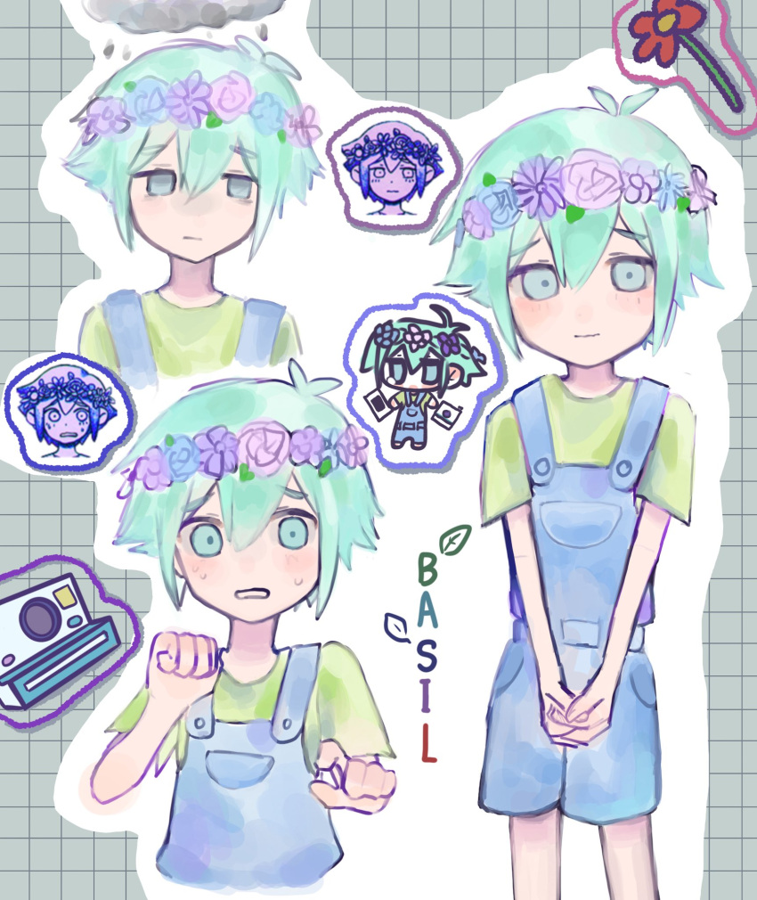 Safebooru - 1boy basil (headspace) (omori) basil (omori) blue overalls ...