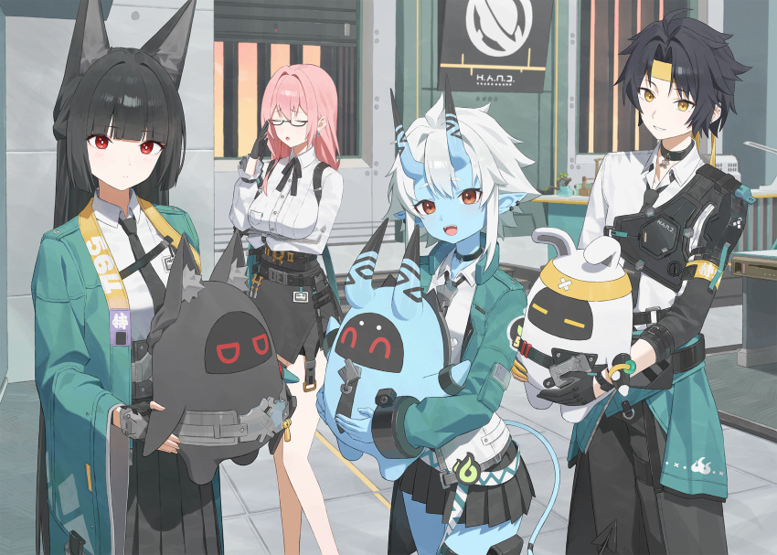 Safebooru - 1boy 3girls animal ear fluff animal ears asaba harumasa asaba harumasa bangboo ...