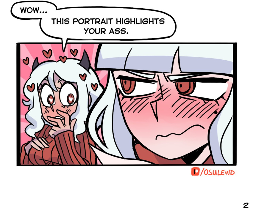 Safebooru - 2girls black horns blush english text heart helltaker horns lucifer (helltaker ...