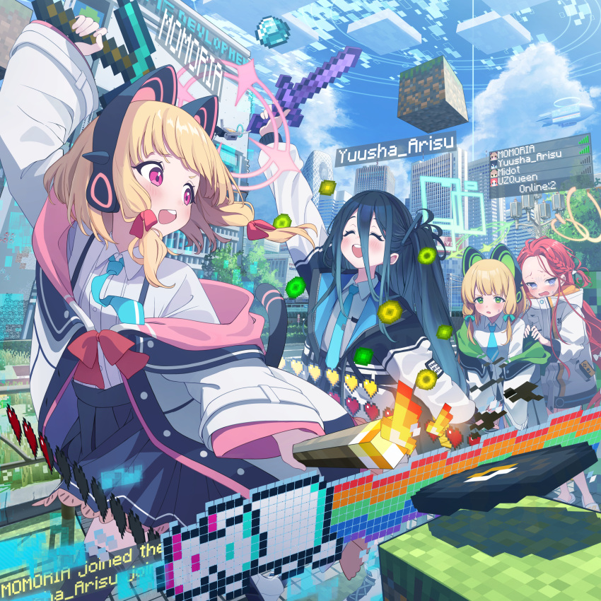 Safebooru - 4girls :d absurdres animal ear headphones animal ears aris (blue archive) black hair ...