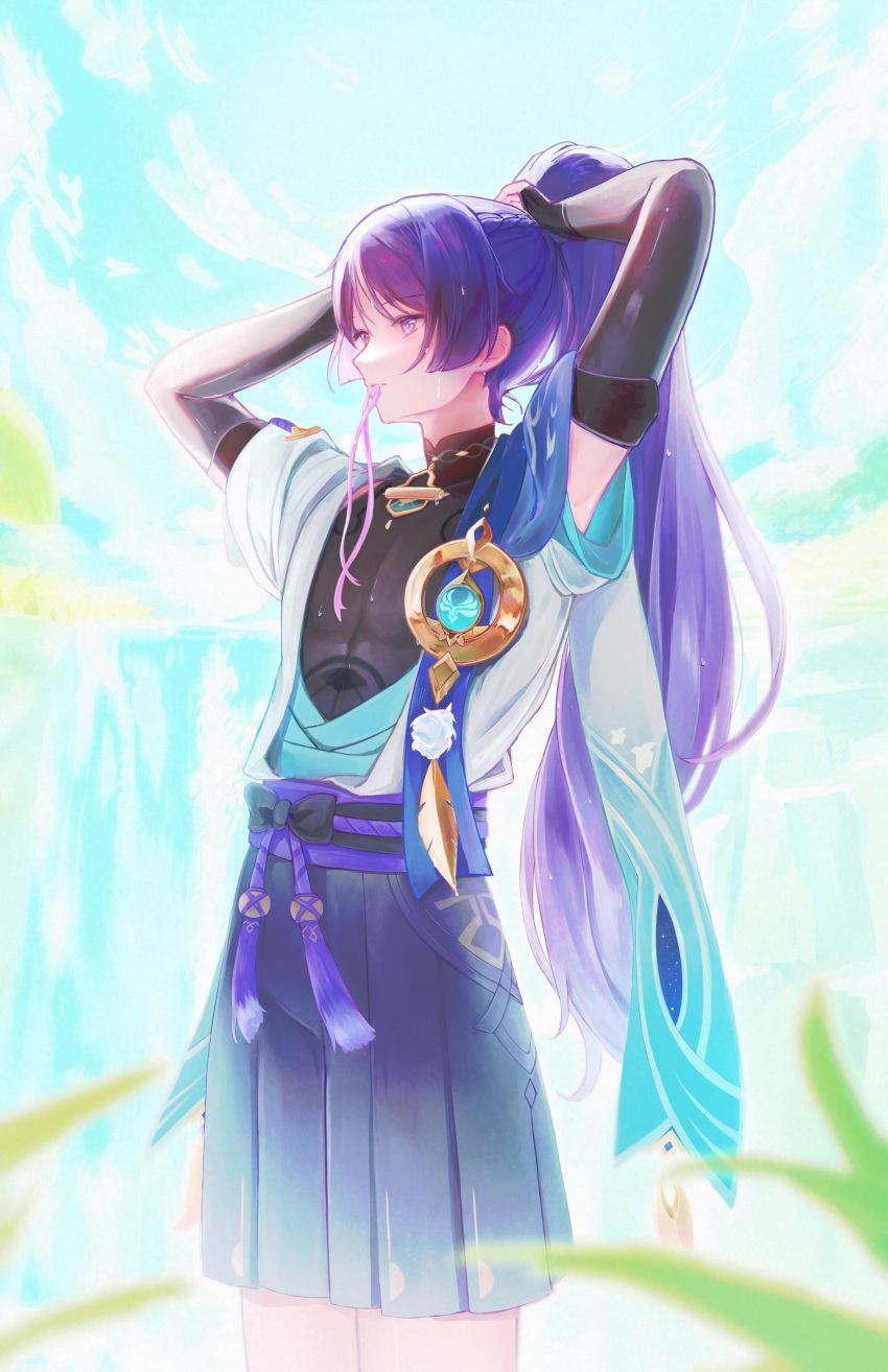 Safebooru - 1boy absurdres alternate hairstyle anemo symbol (genshin impact) animal print ...