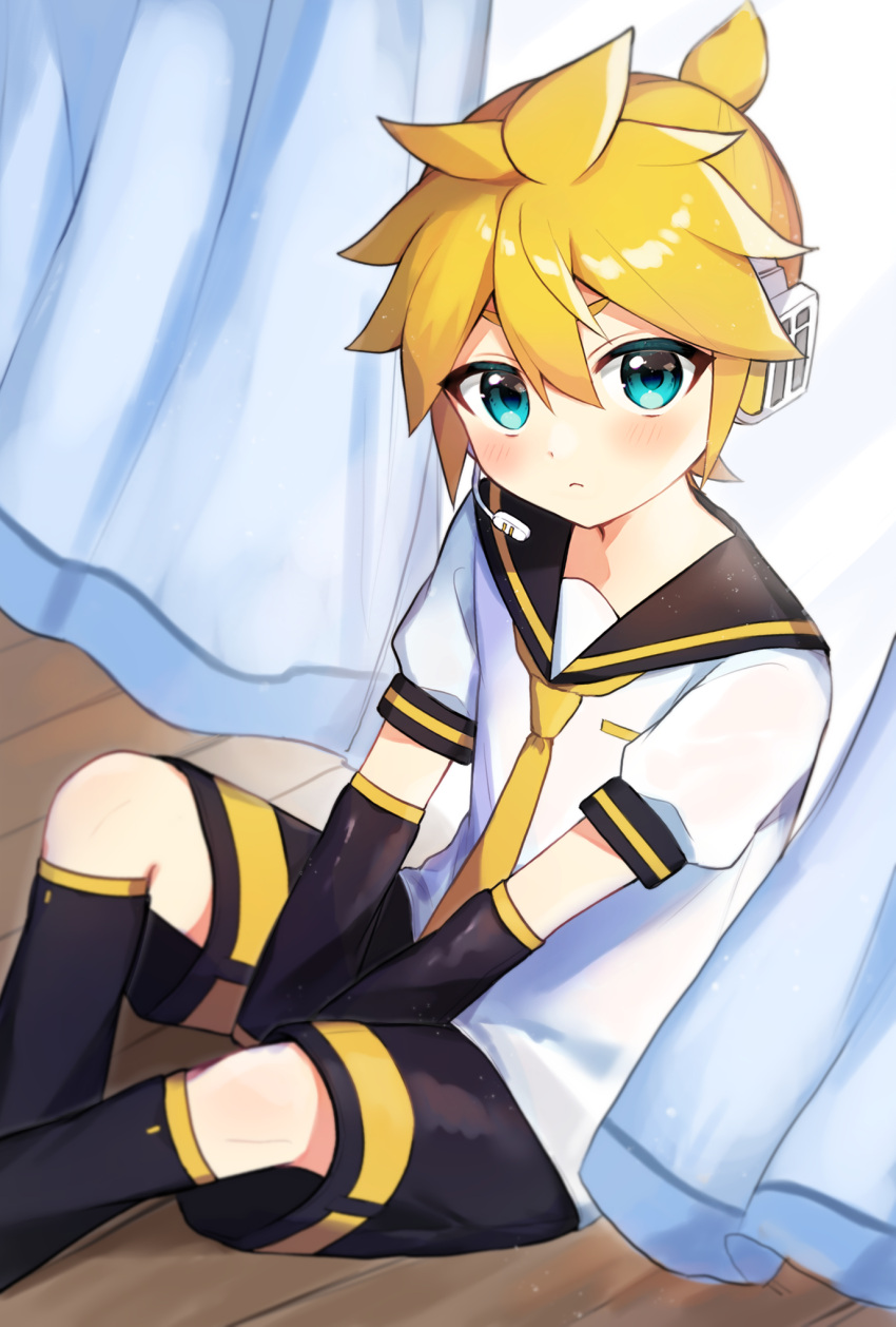 Safebooru - 1boy akikan sabago black leg warmers black sailor collar black shorts black sleeves ...